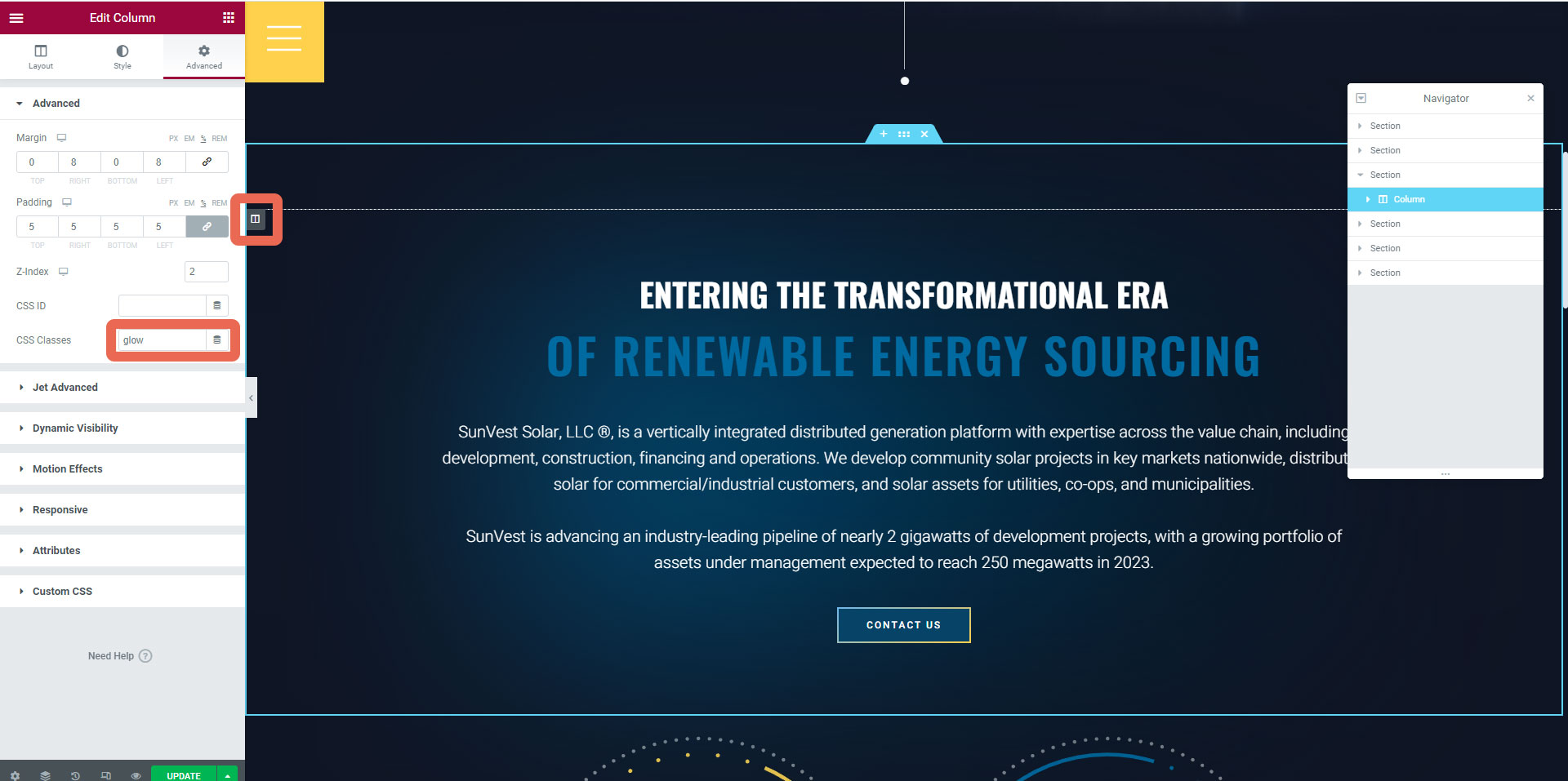 How to create an animated glowing background effect in Elementor
